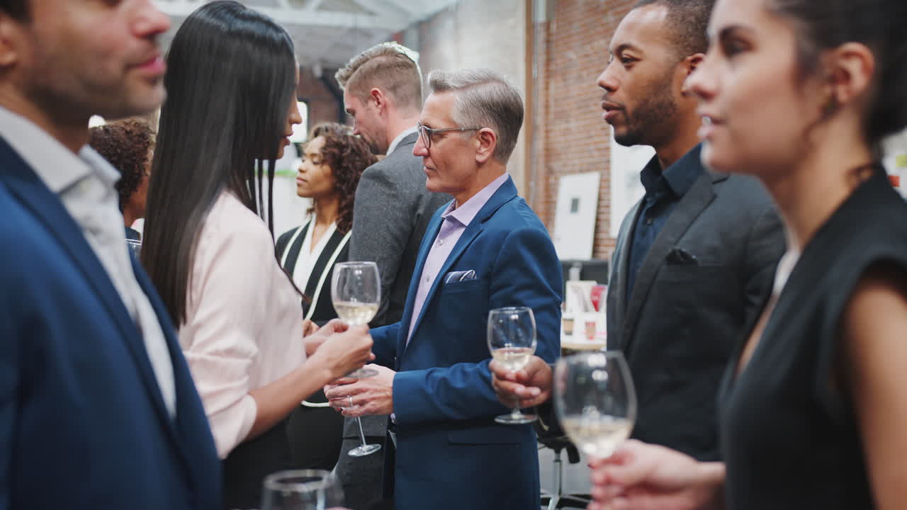 Business Team Socializing At After Works Drinks In Modern Office ...