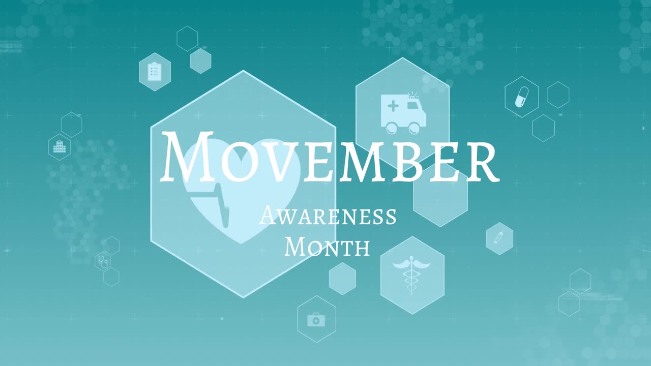 Animation of movember awareness month text over medical icons in ...