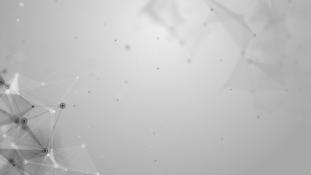 Gray looped abstract background with small flying particles, circles ...