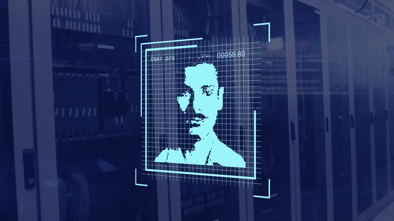 Animation Of Digital Profile Pictures Over Data Server Racks In Server ...