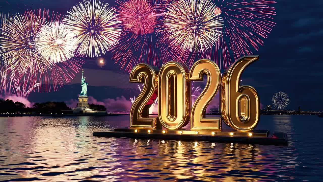 New Year 2026 Celebration with Fireworks over the Statue of Liberty ...