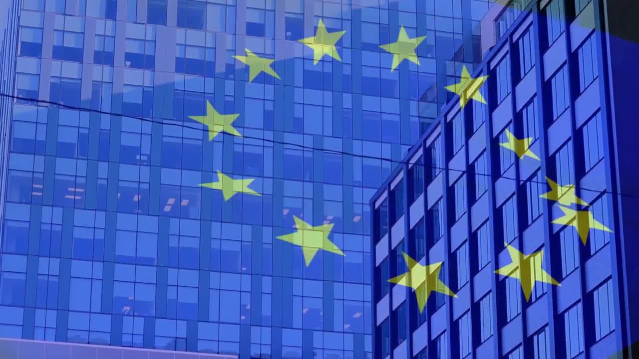 Premium stock video - Animation of flag of european union over high ...