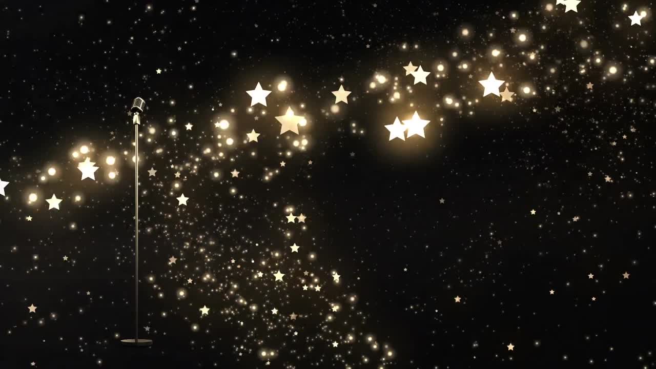 Premium stock video - Animation of retro microphone over glowing stars