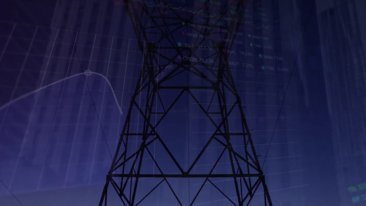 Premium stock video - Animation of data processing over pylon