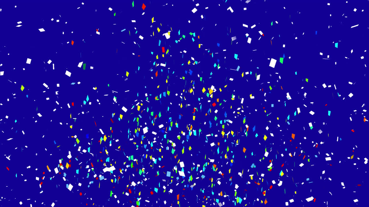 Premium stock video - Animation of multi coloured confetti falling against blue background