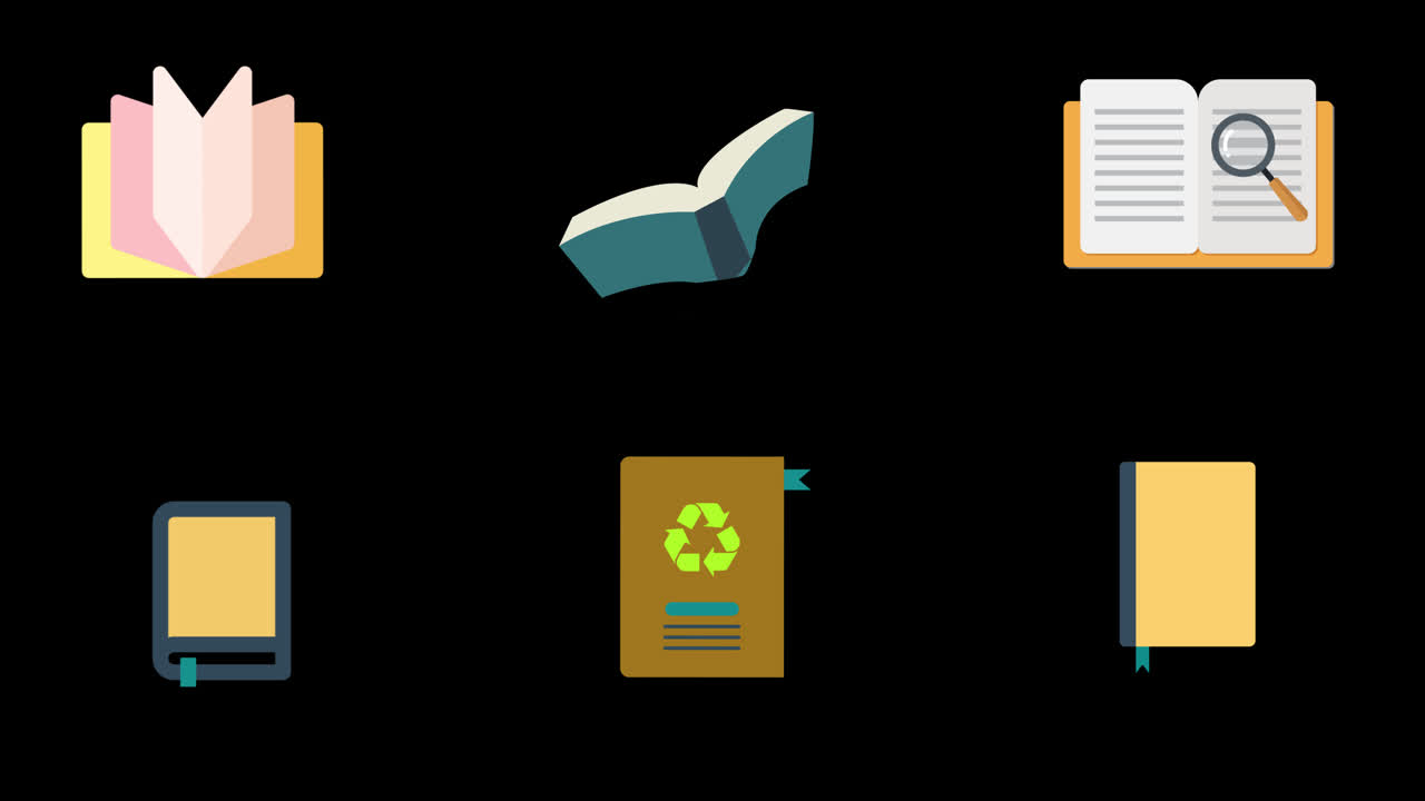 Premium stock video - Books icons set animation with alpha channel