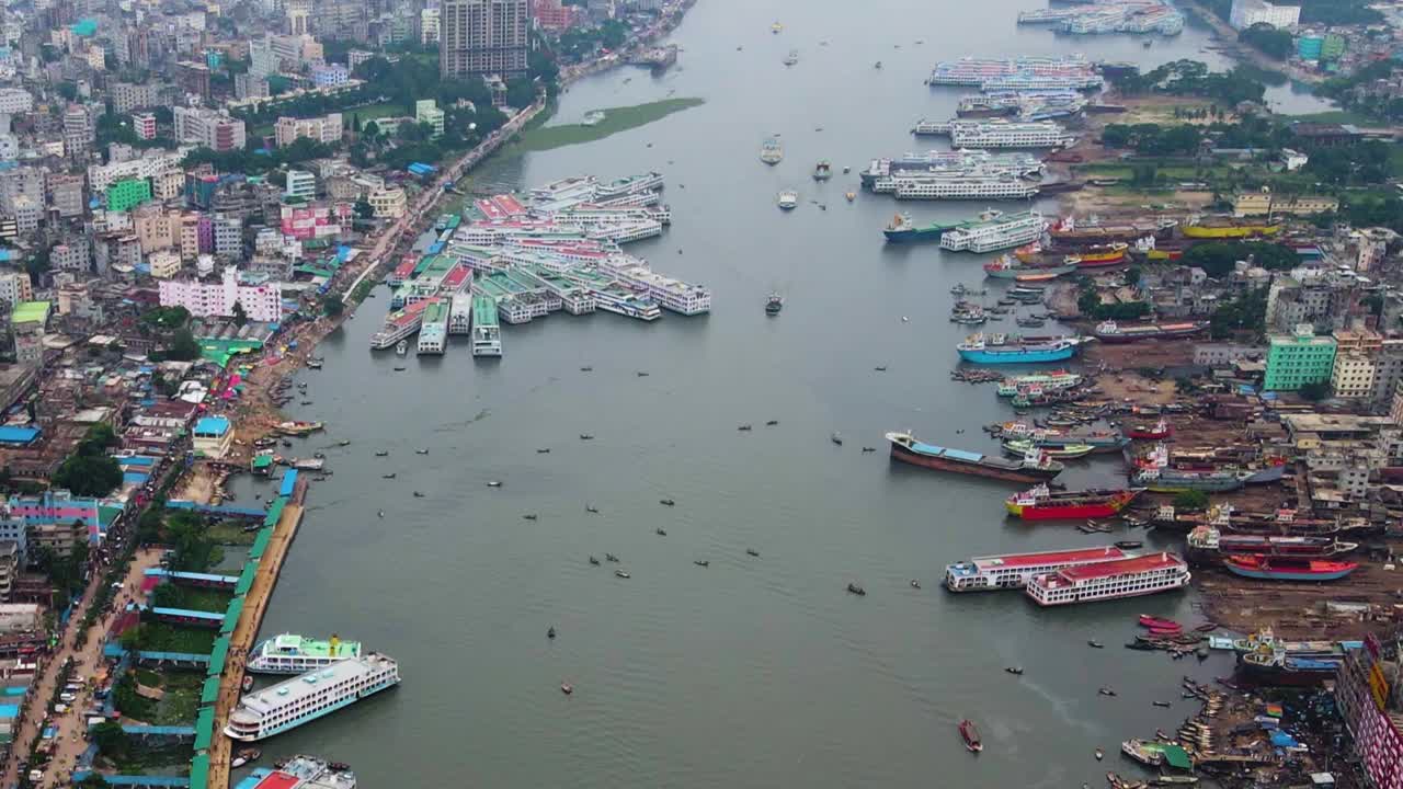 Premium stock video - Panoramic aerial view of the port of dhaka on the ...