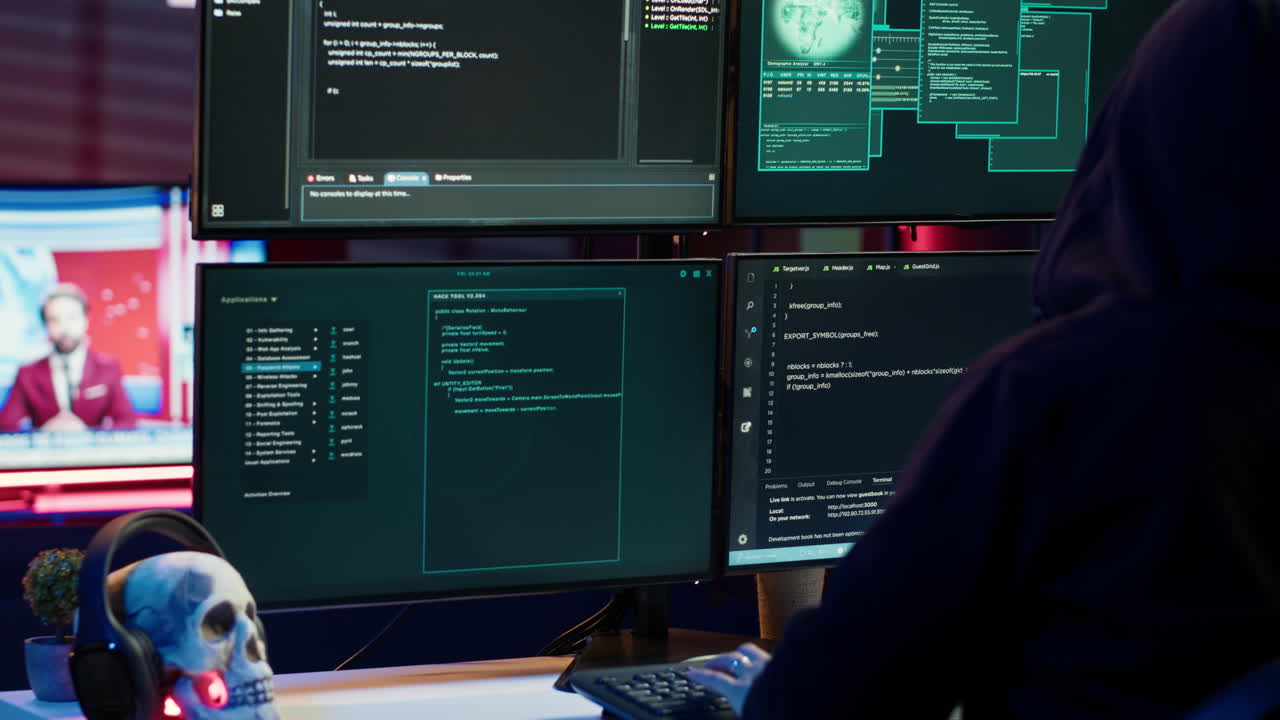 Premium stock video - Lone wolf hacker in secret hideout trying to hide ...