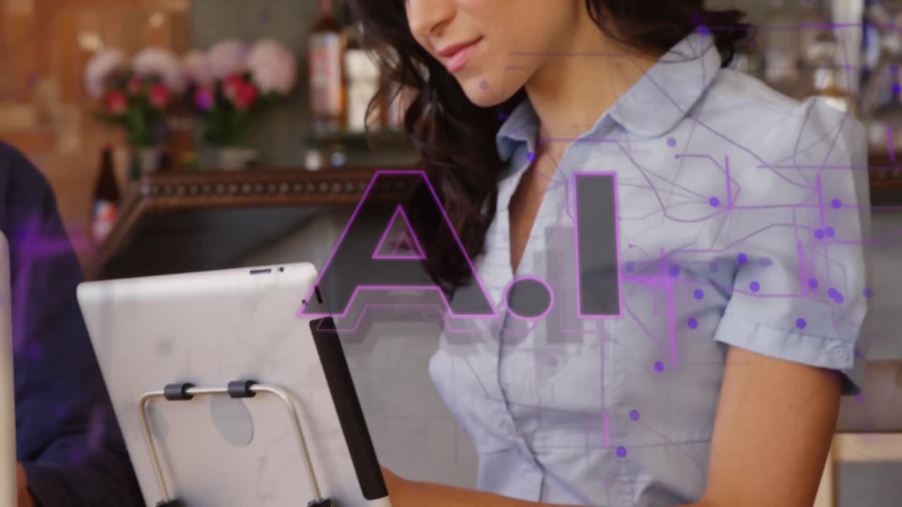Animation Of Ai Text And Connections Over Biracial Businesswoman In ...