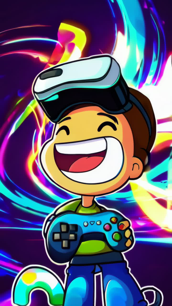 Happy Cartoon Gamer Boy Playing VR Games | Premium Stock Video Footage