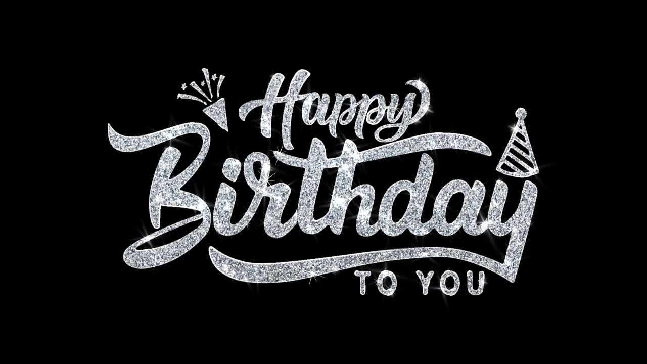 Happy Birthday Glitter Text on Black Background | Vídeo de stock Premium