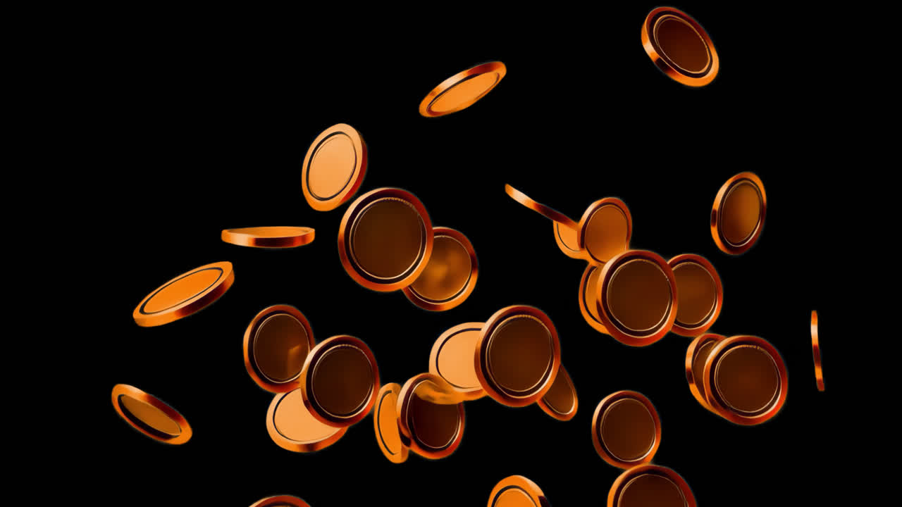 Floating bronze coins illustration animated overlay, transparent 4K ...