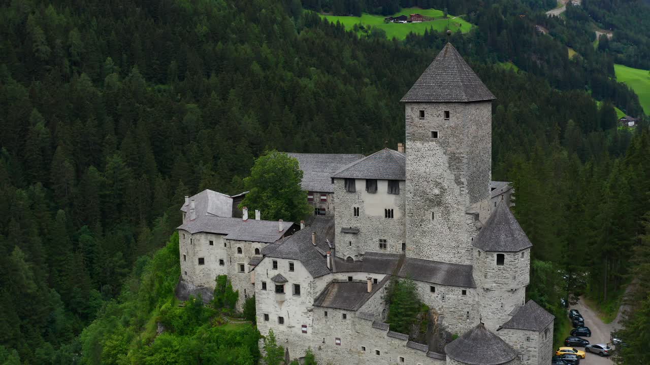 Premium stock video - Aerial view of taufers castle, grand medieval ...