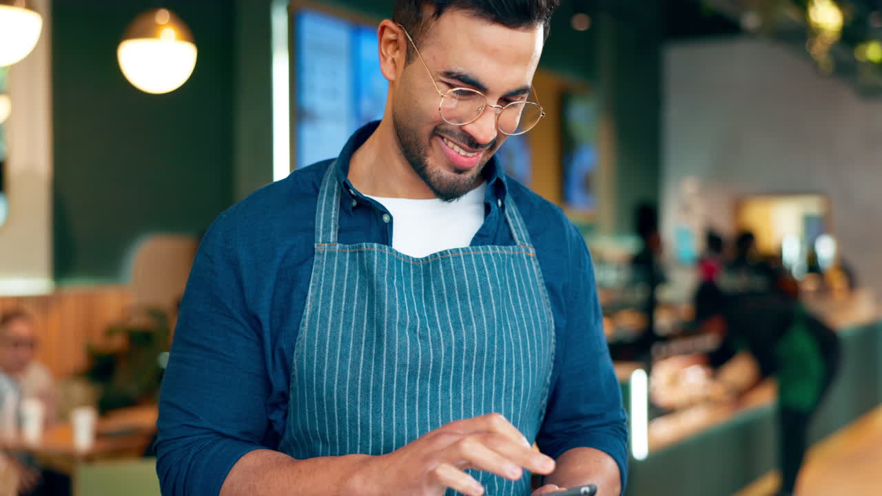 Happy man, barista and tablet for cafe | Premium Stock Video Footage