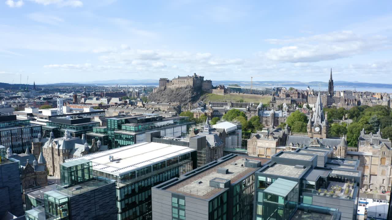 An Epic Aerial Shot Moving Towards Edinburgh Castle Over The ...