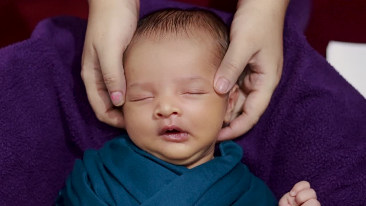 Mom Touching Newborn Baby Face With Love And Care Form Top Angle Free ...