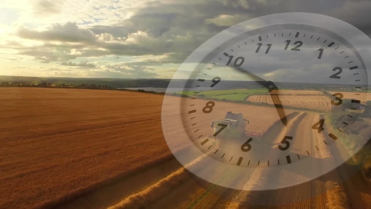 Premium stock video - Agricultural field with clock