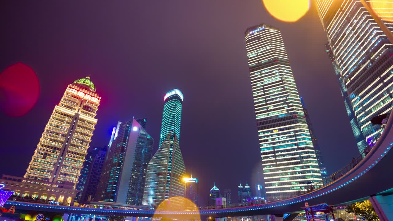 Night illuminated shanghai famous downtown square traffic circle ...