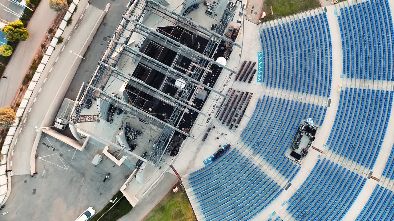Drone Rotating Shot Flying Above An Ancient Amphitheater, Huge Stage ...