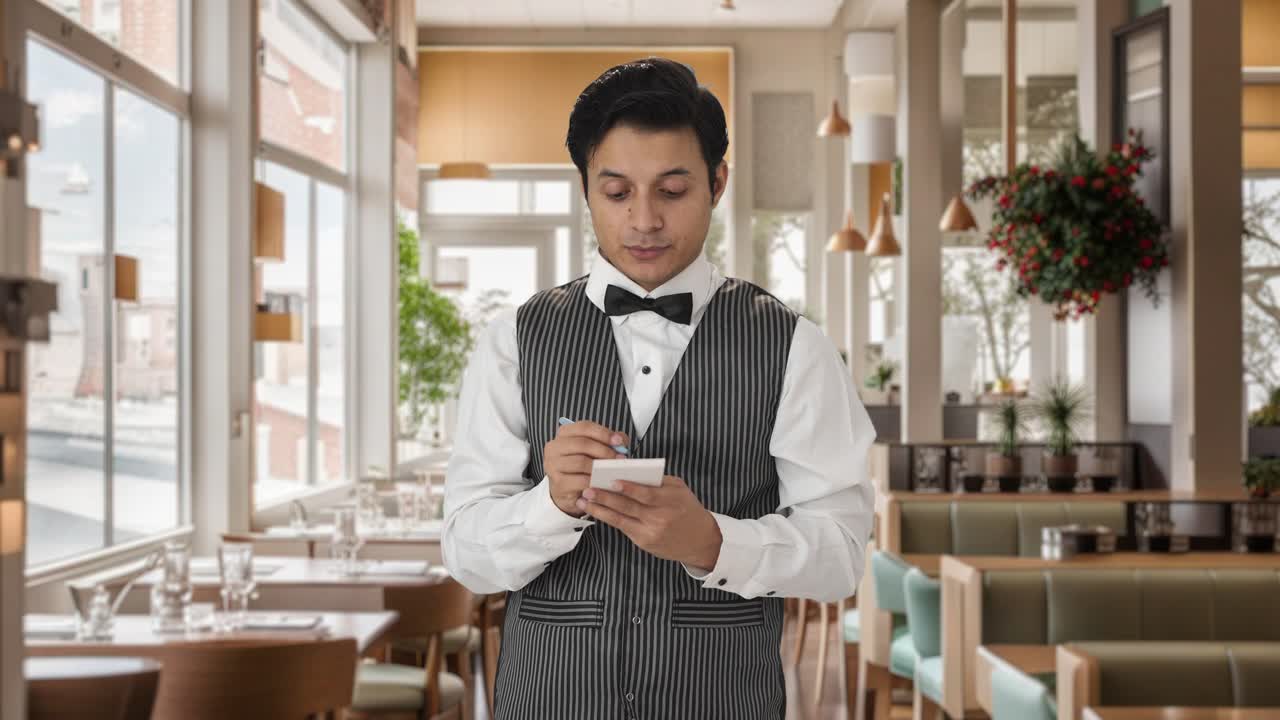 Premium stock video - Indian waiter taking order from customer