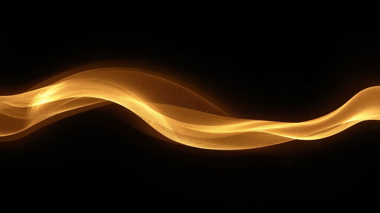 Fading from black frame glowing golden ribbon undulating and pulsing in ...