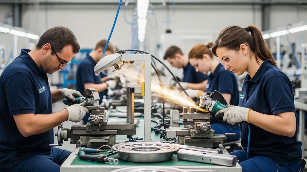 A Dynamic Workspace Featuring Skilled Technicians Engaged in Precision ...