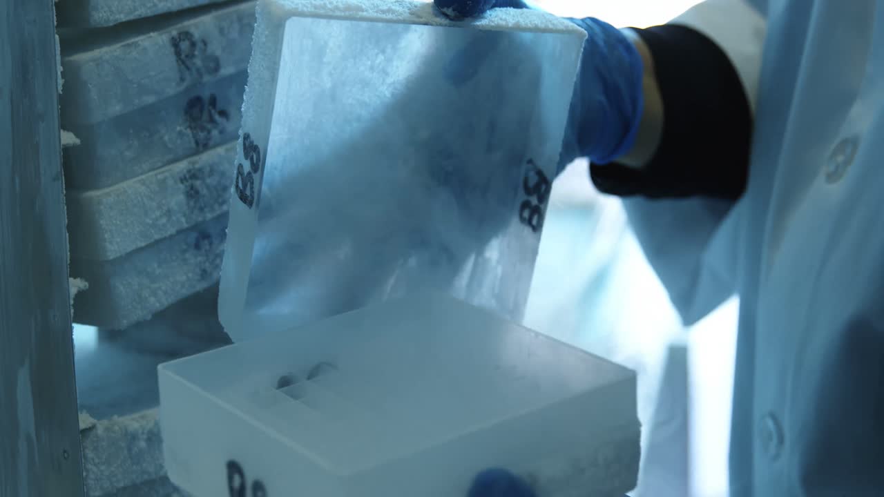 Scientist opening test tube box from freezer 4k Premium Stock Video Footage