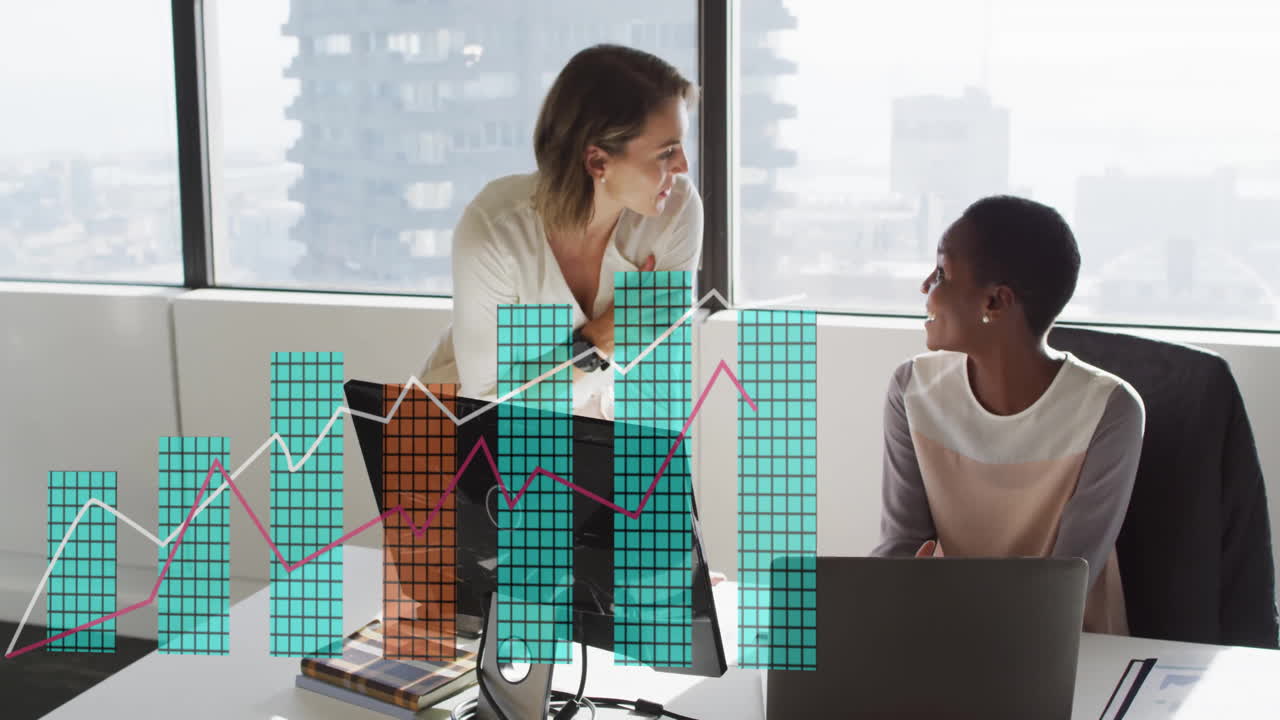 Animation of financial data processing over diverse business people in ...