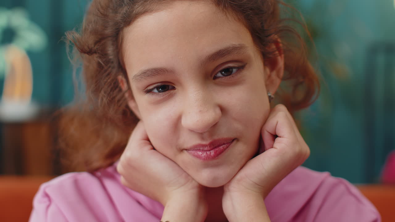 Portrait Of Happy School Girl Smiling Friendly, Glad Expression Looking ...