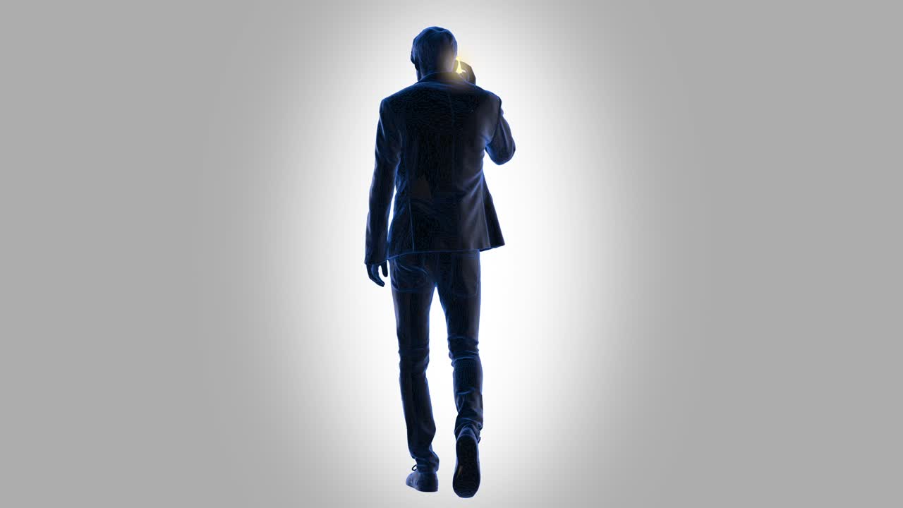 Man phones with bright cell phone - rotation loop on a white background ...
