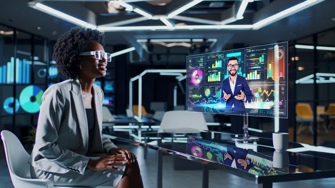 Businesswoman in Virtual Meeting with Augmented Reality | Premium Stock ...