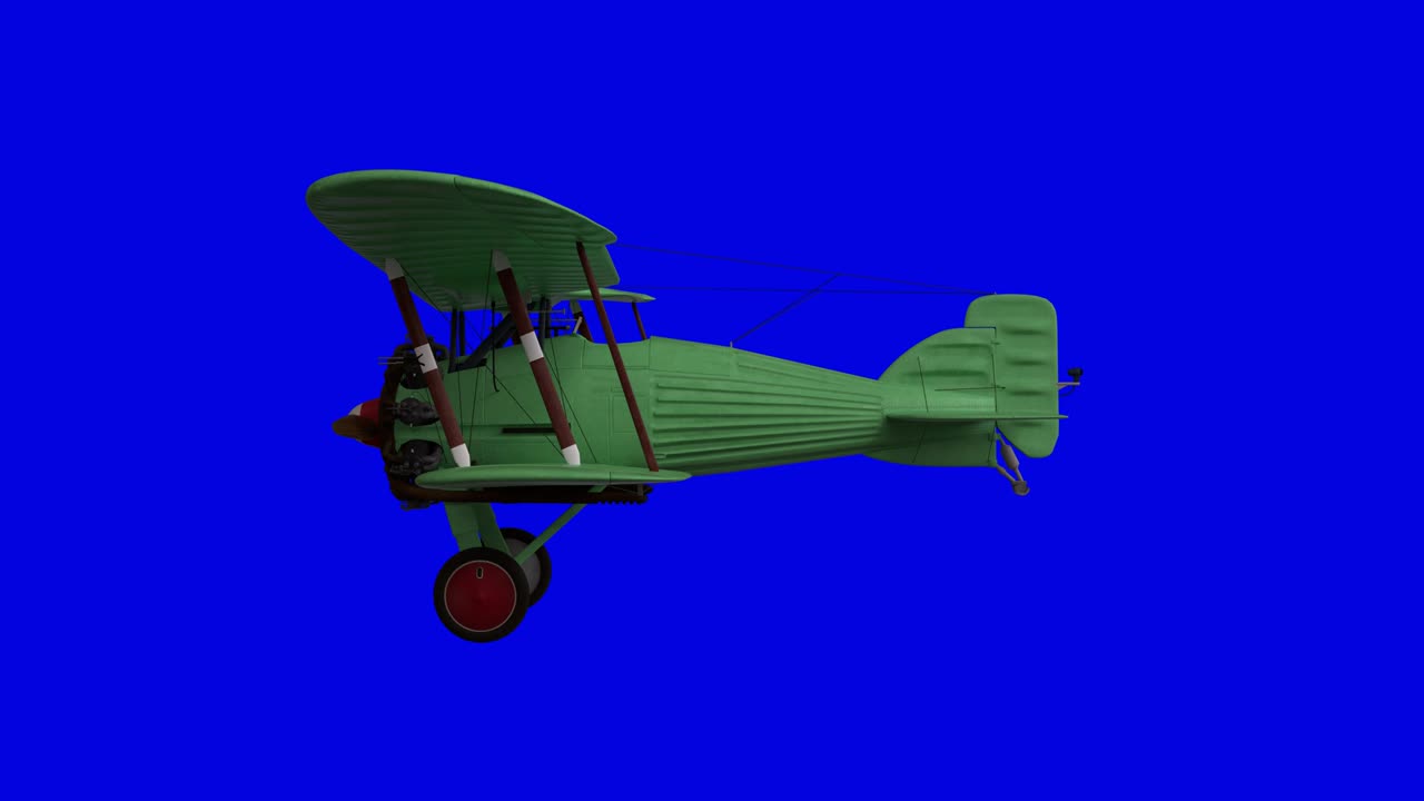animated propeller biplane airplane. side view. realistic physics ...