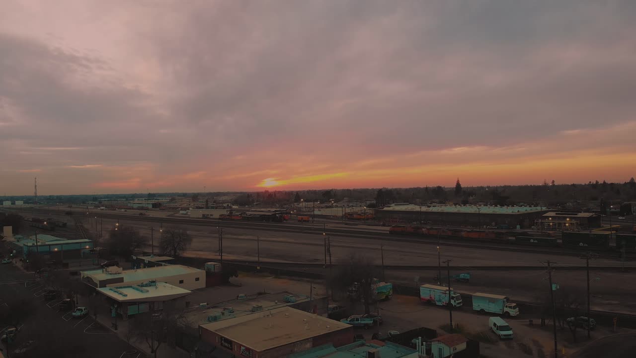 Bottom Up Cinematic Top City Aerial View Of Downtown Roseville ...