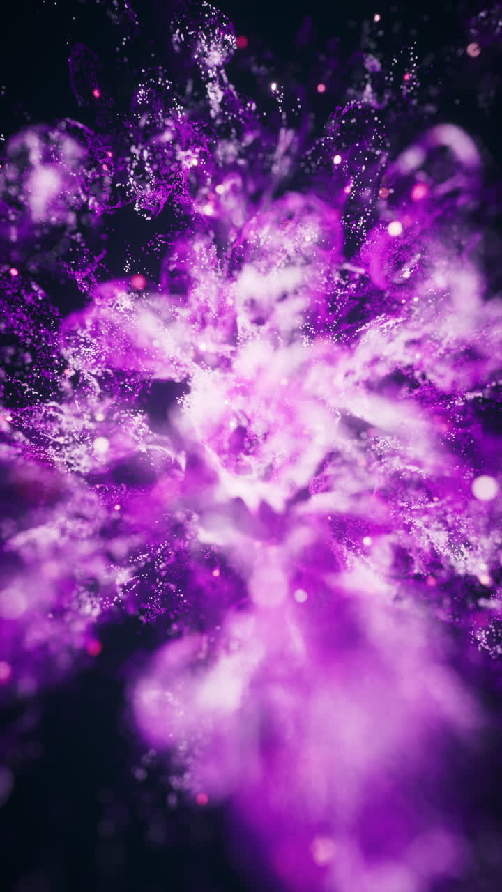 Purple flowing particles with explosive wave effect, 3d rendering ...