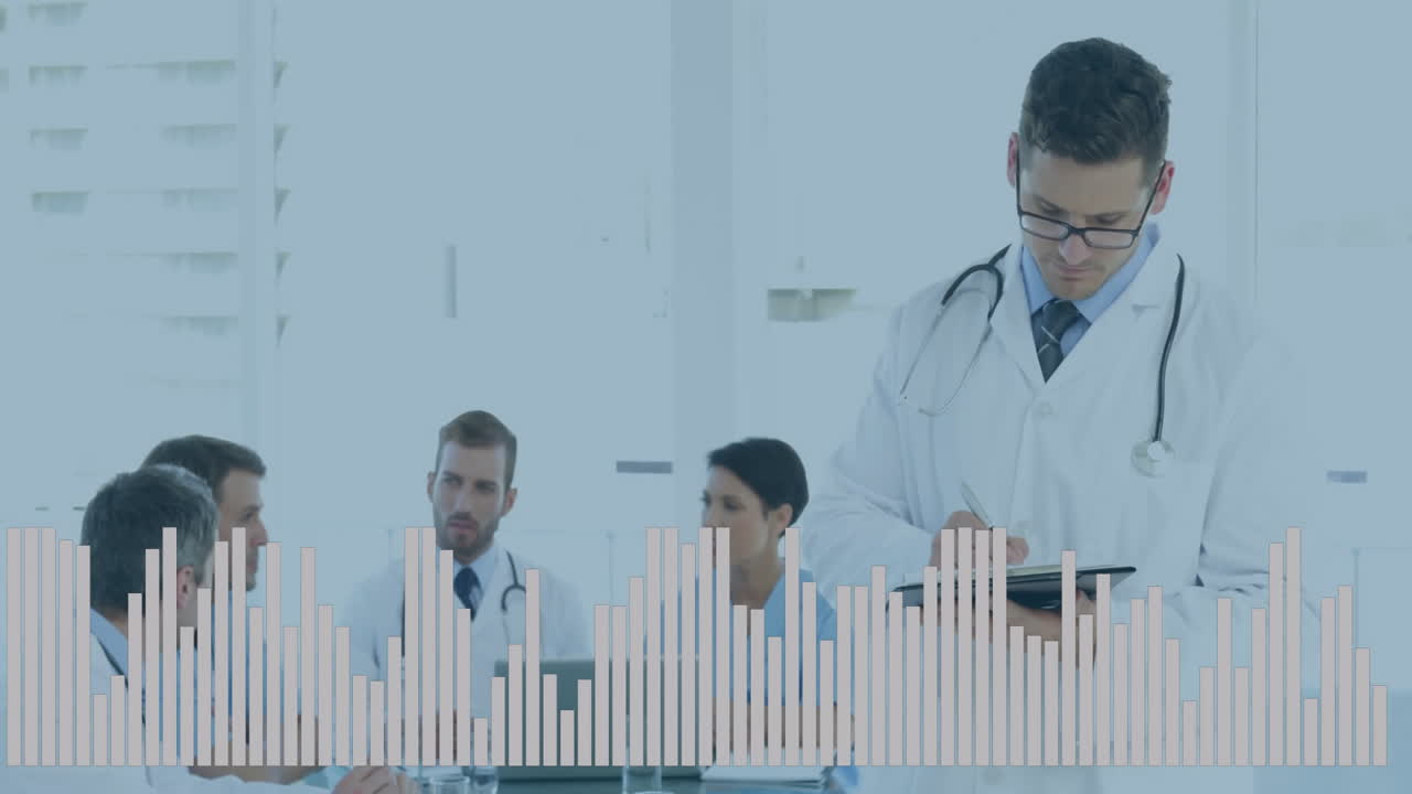 Premium stock video - Doctors in meeting with data analysis animation ...