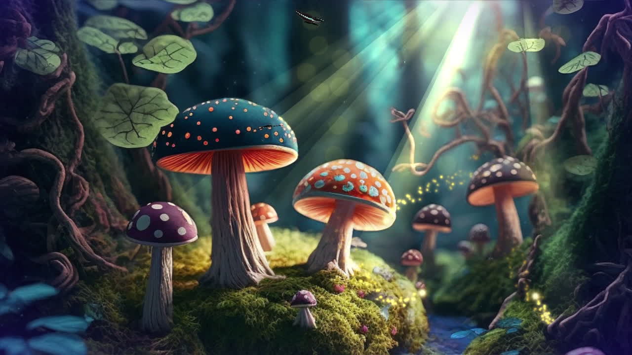 Animation Of Magical Fantasy Forest, Digitally Generated Mushrooms ...