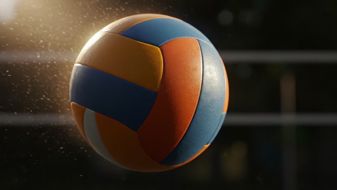 Dynamic Close-Up of a Colorful Volleyball in Motion Against a Beautiful ...