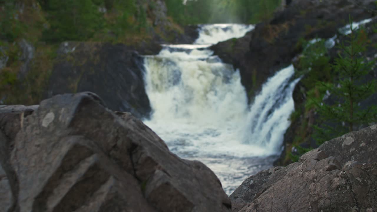 Karelian Waterfall Kivach, Full Water Flow Over Centeral Piece In 4k 50 ...
