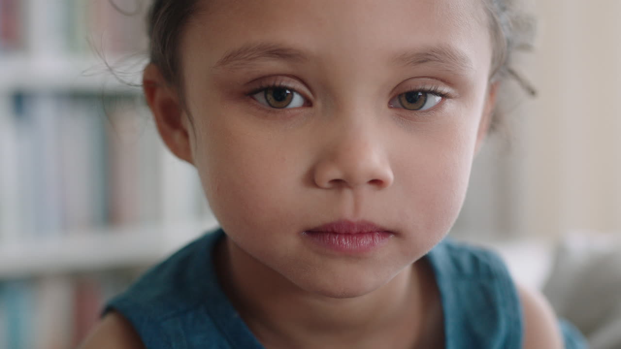 Portrait happy little girl smiling with natural childhood curiosity ...