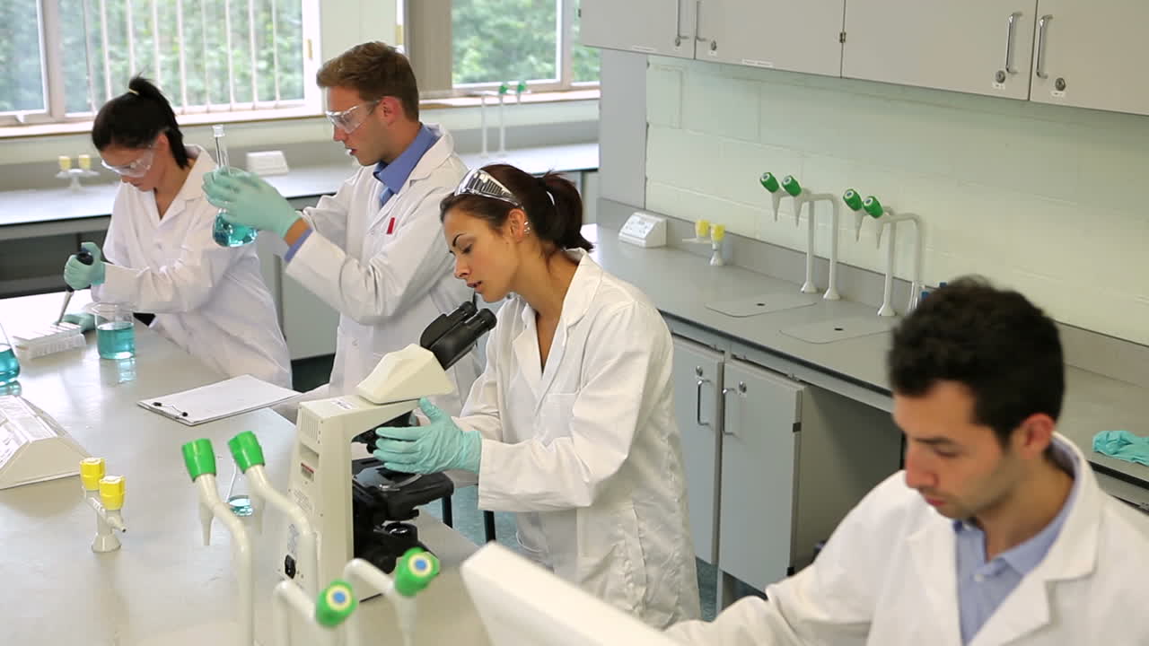 Premium stock video - Team of focused science students working together ...