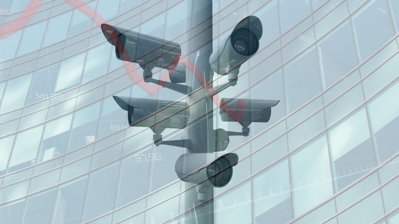 Animation of red digital line graph downgrading against security ...