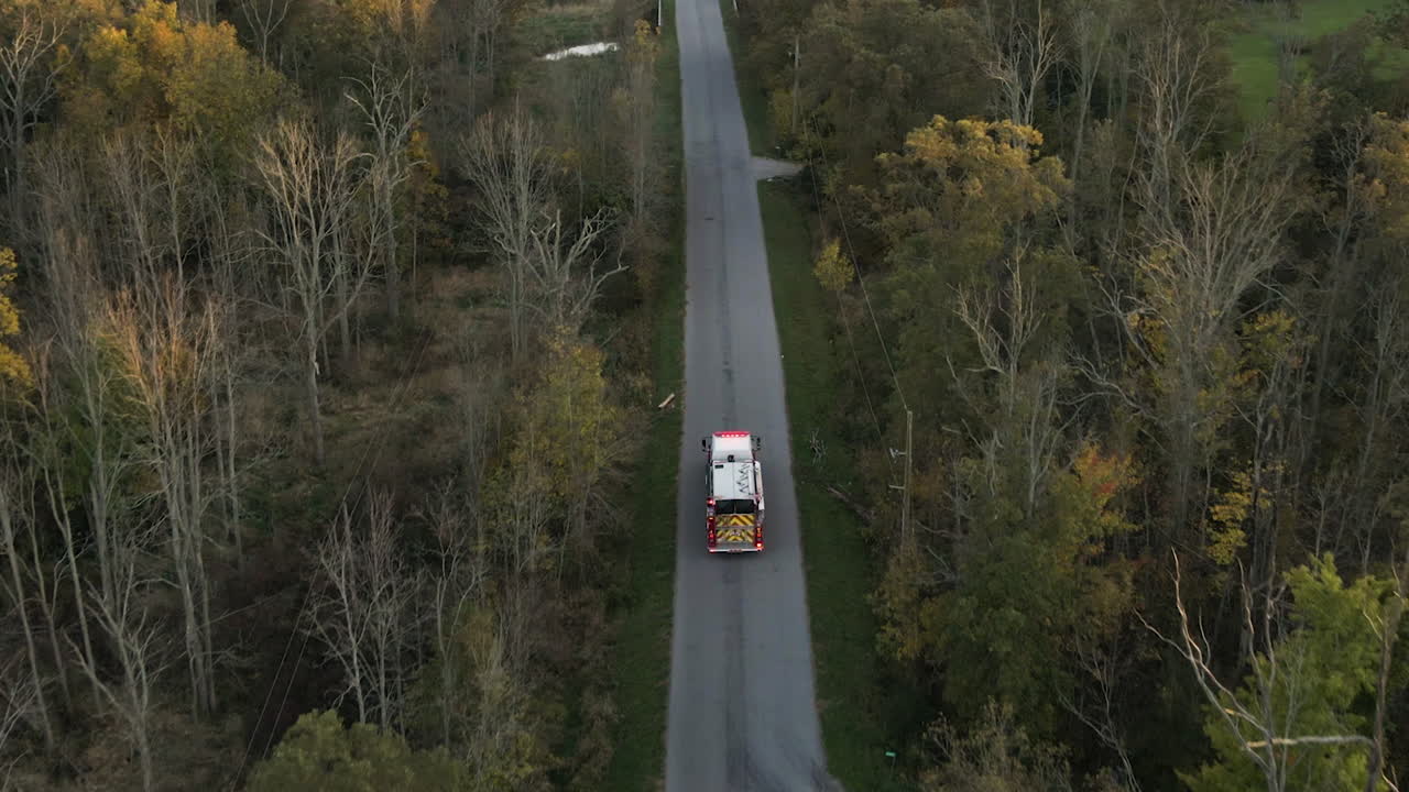 Emergency Fire Truck Vehicle Driving Fast along Straight Countryside ...