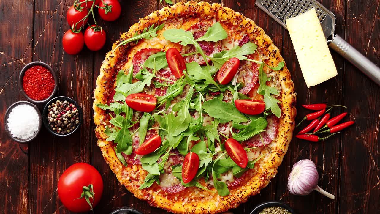 Premium stock video - Italian food background with pizza raw pasta and ...