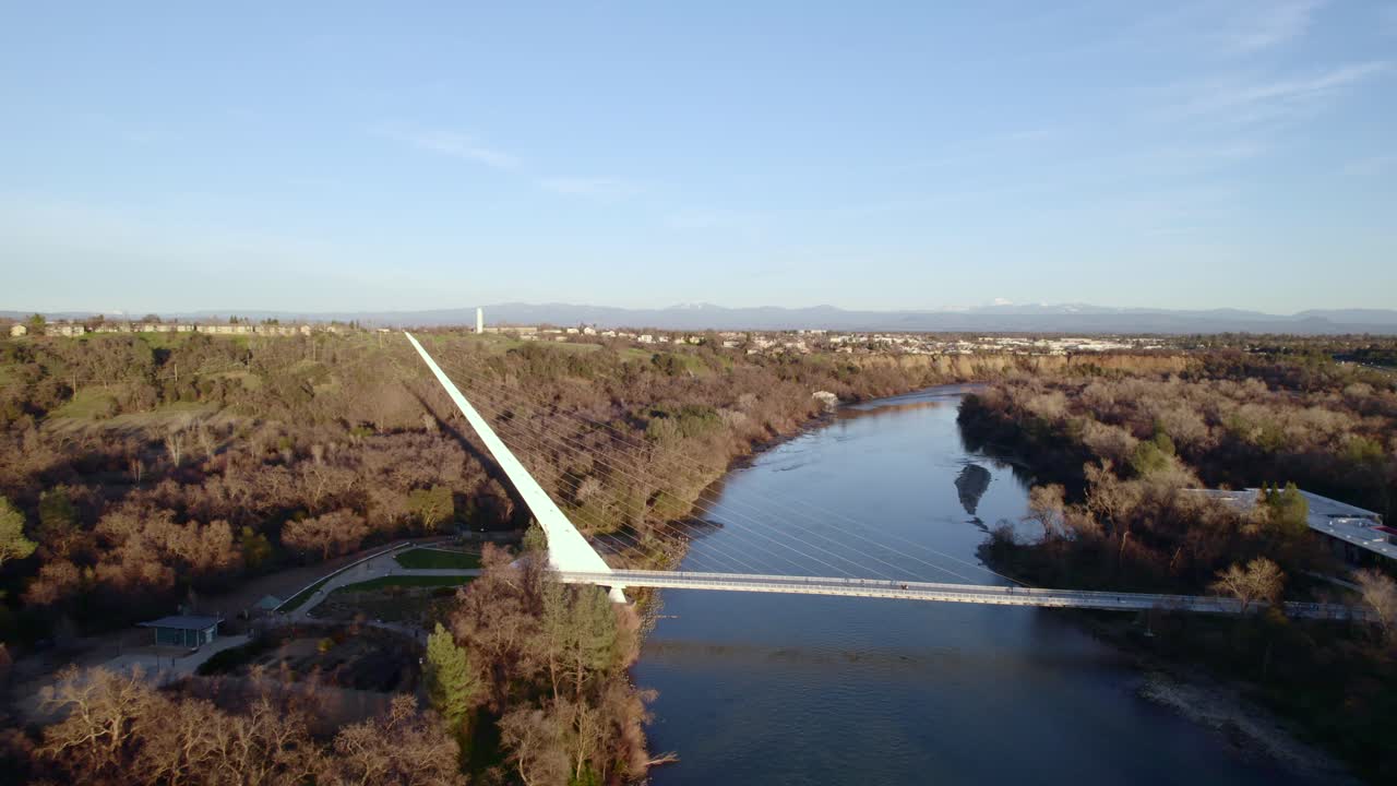 Suspension Bridge In Redding, California, 4K Drone Shot Free Stock ...