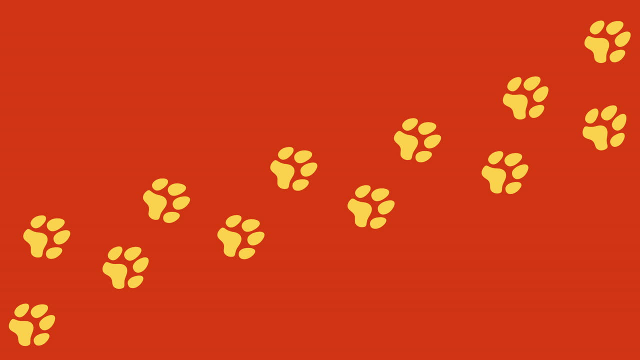 Animation: A Trail Of Yellow Footprints On An Orange Background, A Dog ...