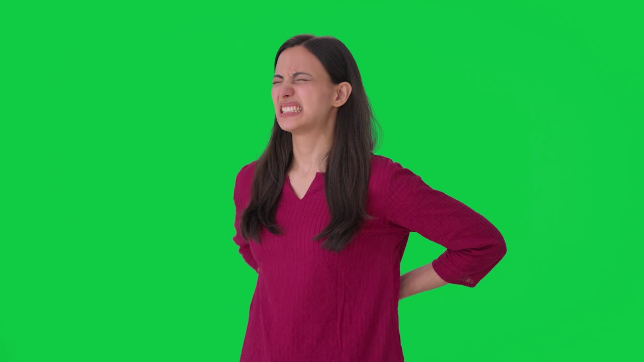 Sick Indian Woman Suffering From Back Pain Green Screen Free Stock ...
