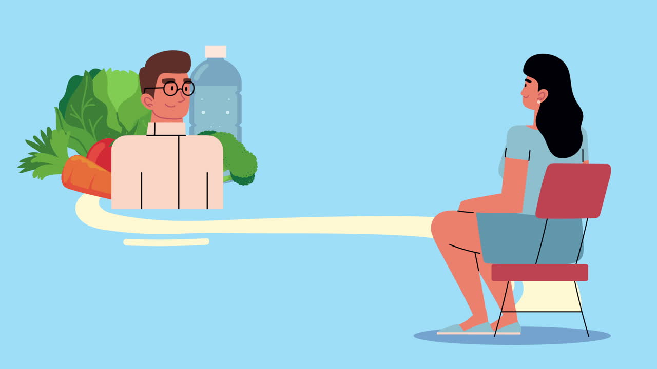 Healthy diet plan animation with doctor and woman | Premium Stock Video ...