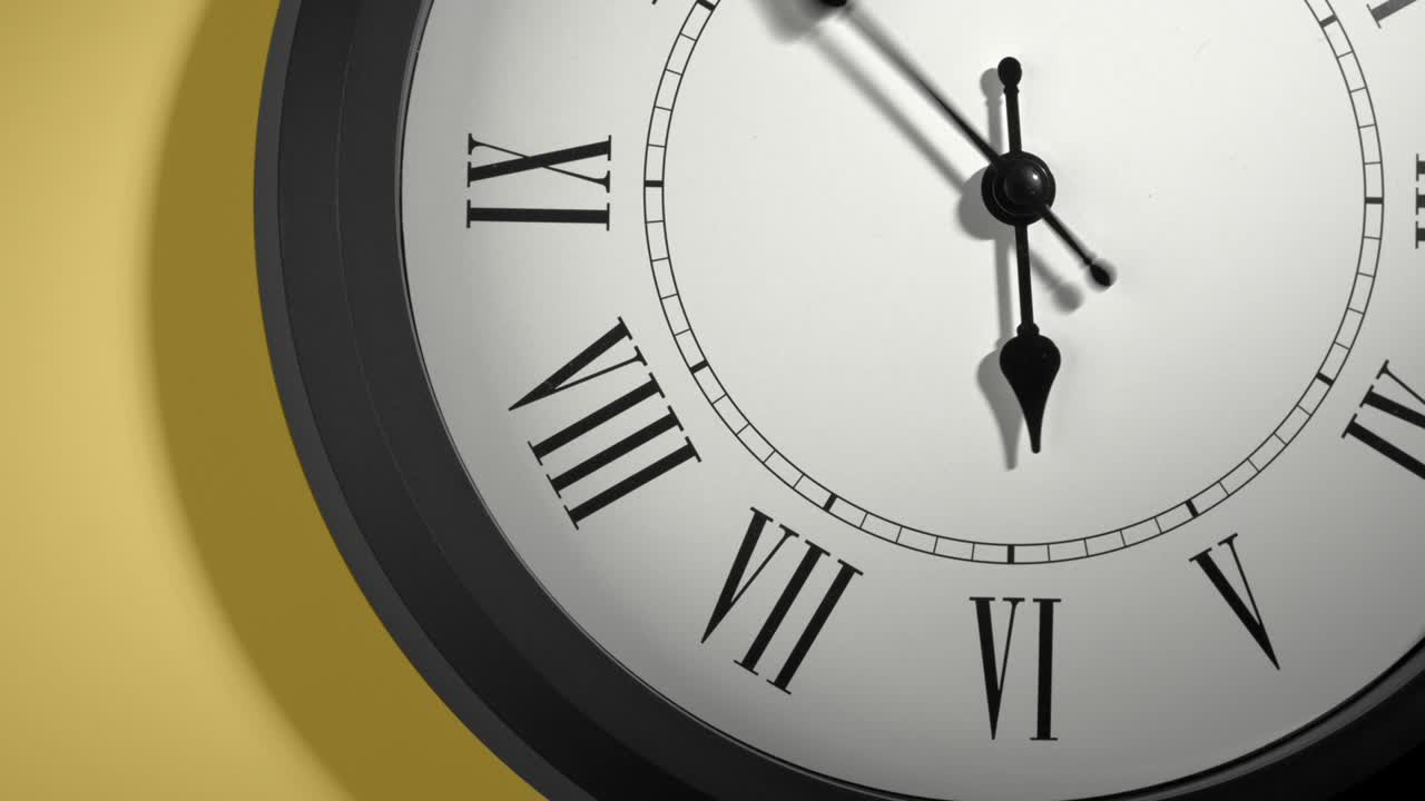 Latin Clock Face on Yellow Wall in Time Lapse | Premium Stock Video Footage