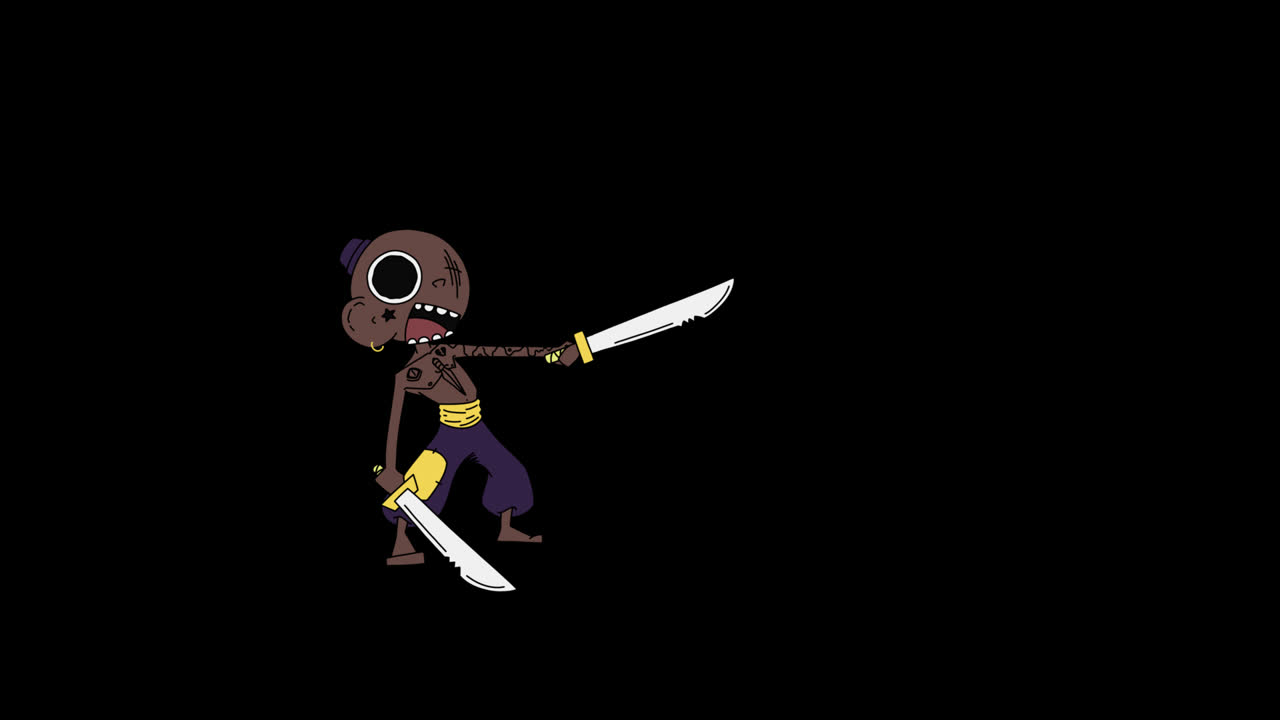 2D animated character with two swords taking damage, loop, smooth ...