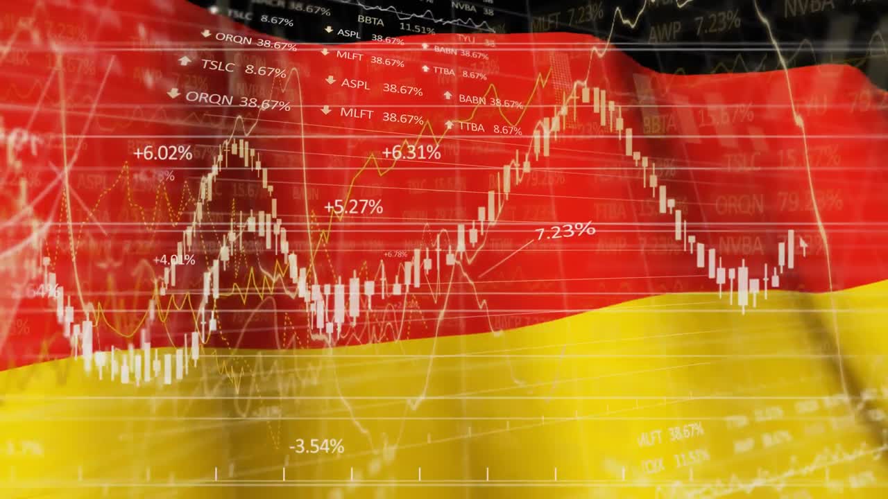 Animation Of Graphs With Data And Statistics Over German Flag Waving ...